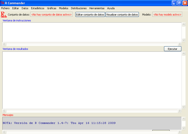 R, R-Commander, Shiny: I3. La interfaz gráfica R-commander: Inicio de R-Commander